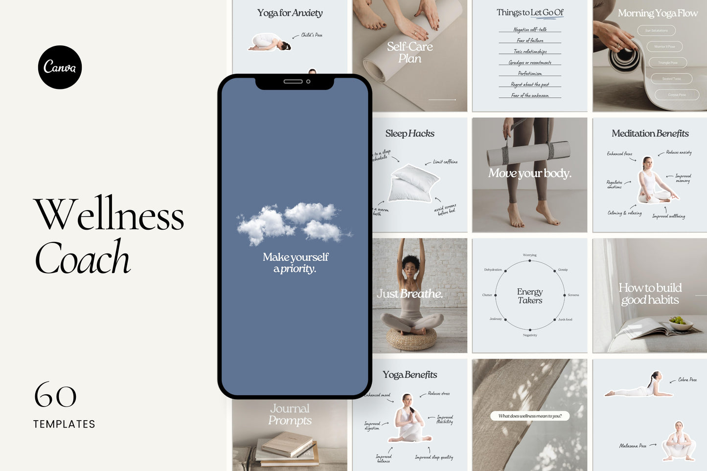 Wellness Coach Social Media Templates for Canva