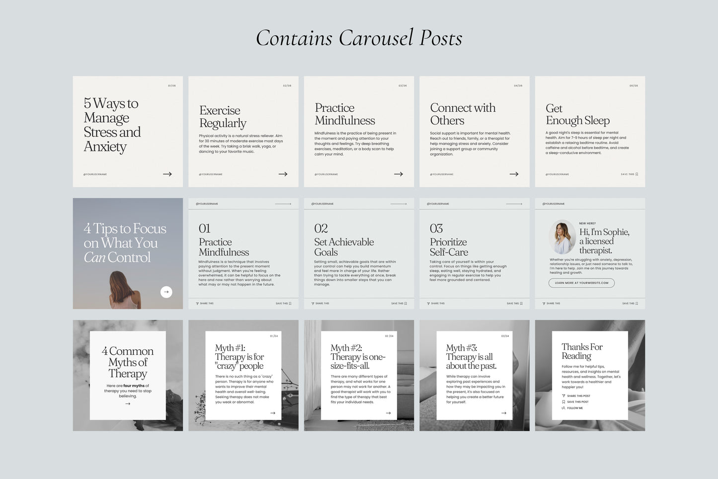 Therapist Instagram Posts | Canva Template | Social Media Templates